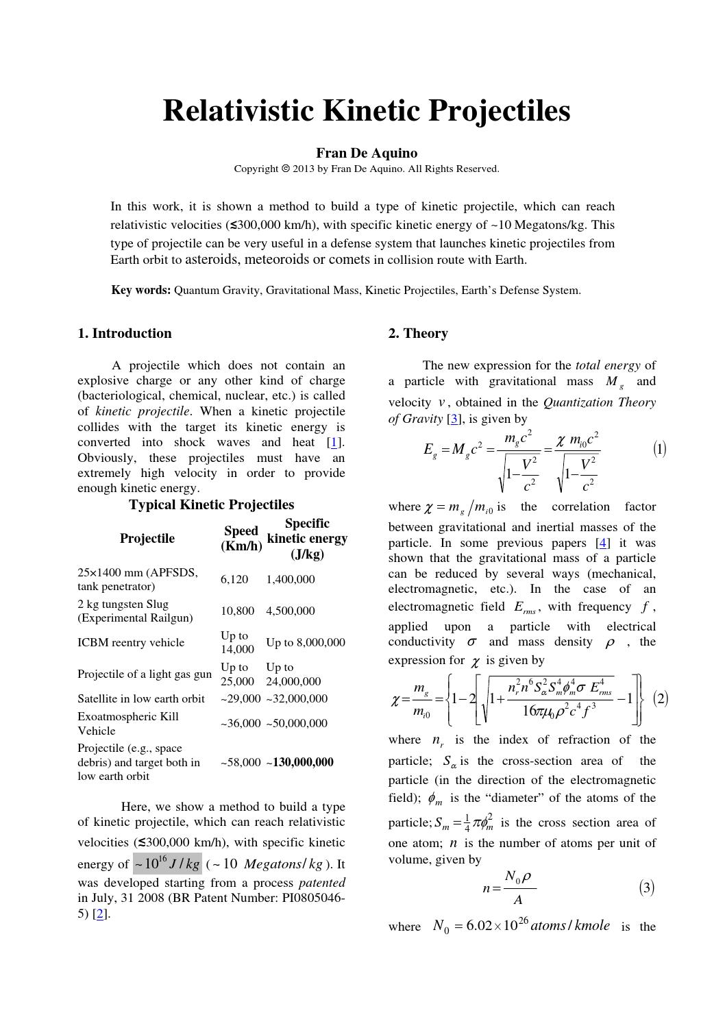 Relativistic kinetic projectiles by Fran De Aquino - issuu